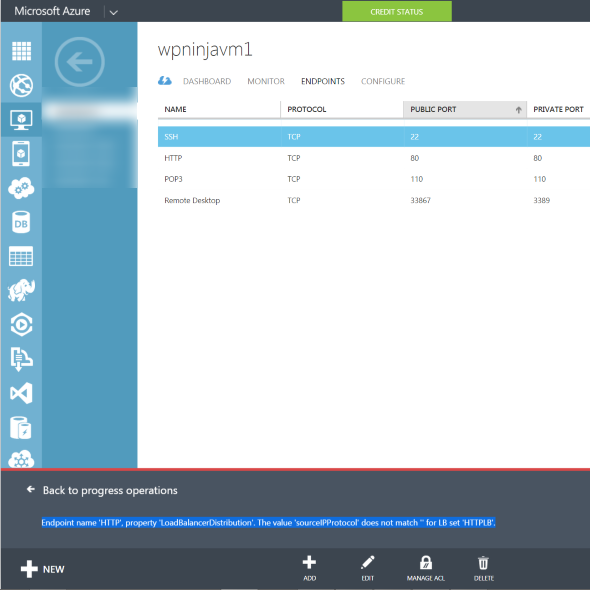 Azure Endpoint name 'xxxx', property 'LoadBalancerDistribution'. The value 'sourceIPProtocol ...